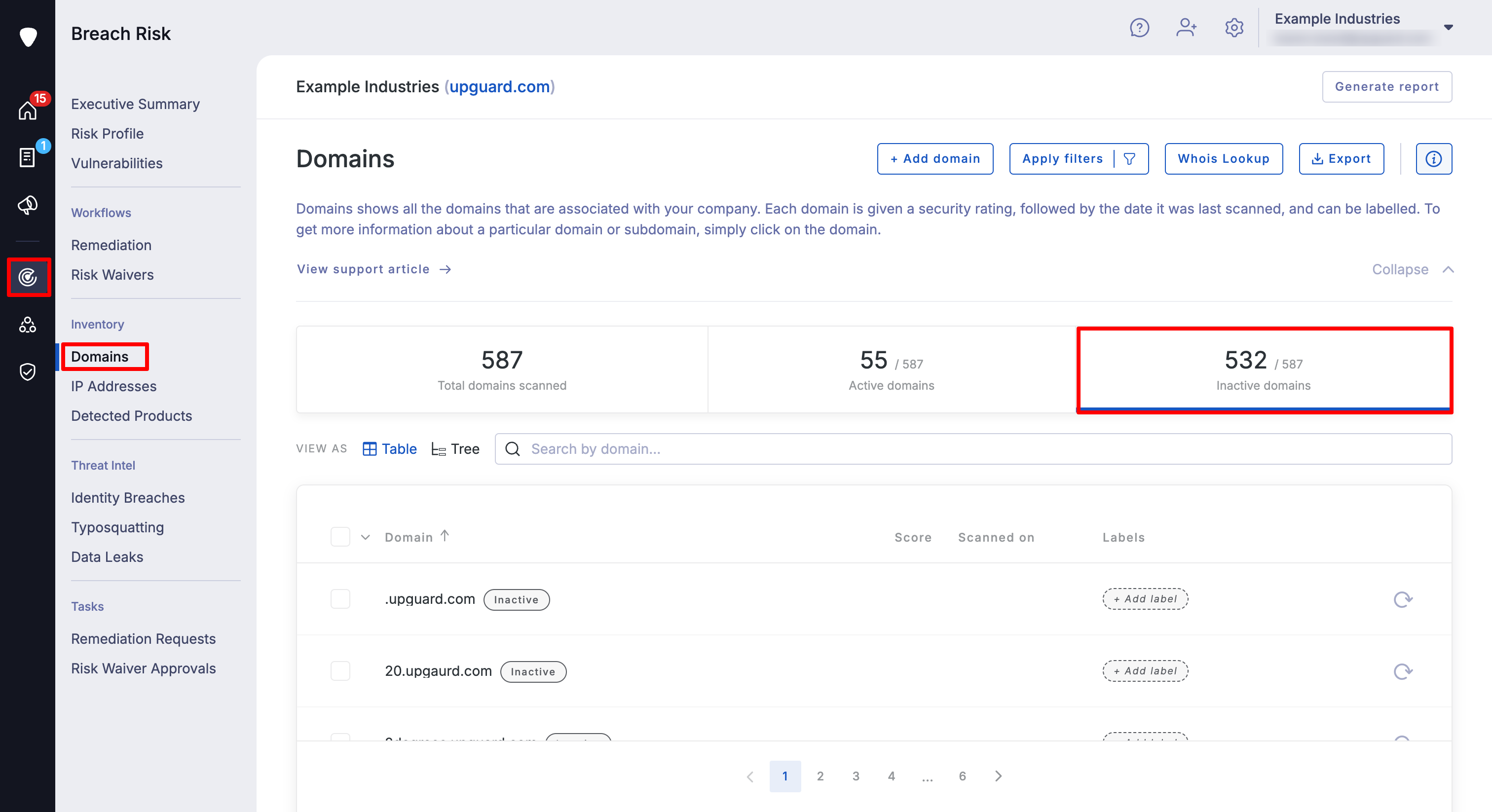 What's the difference between an active and inactive domain?