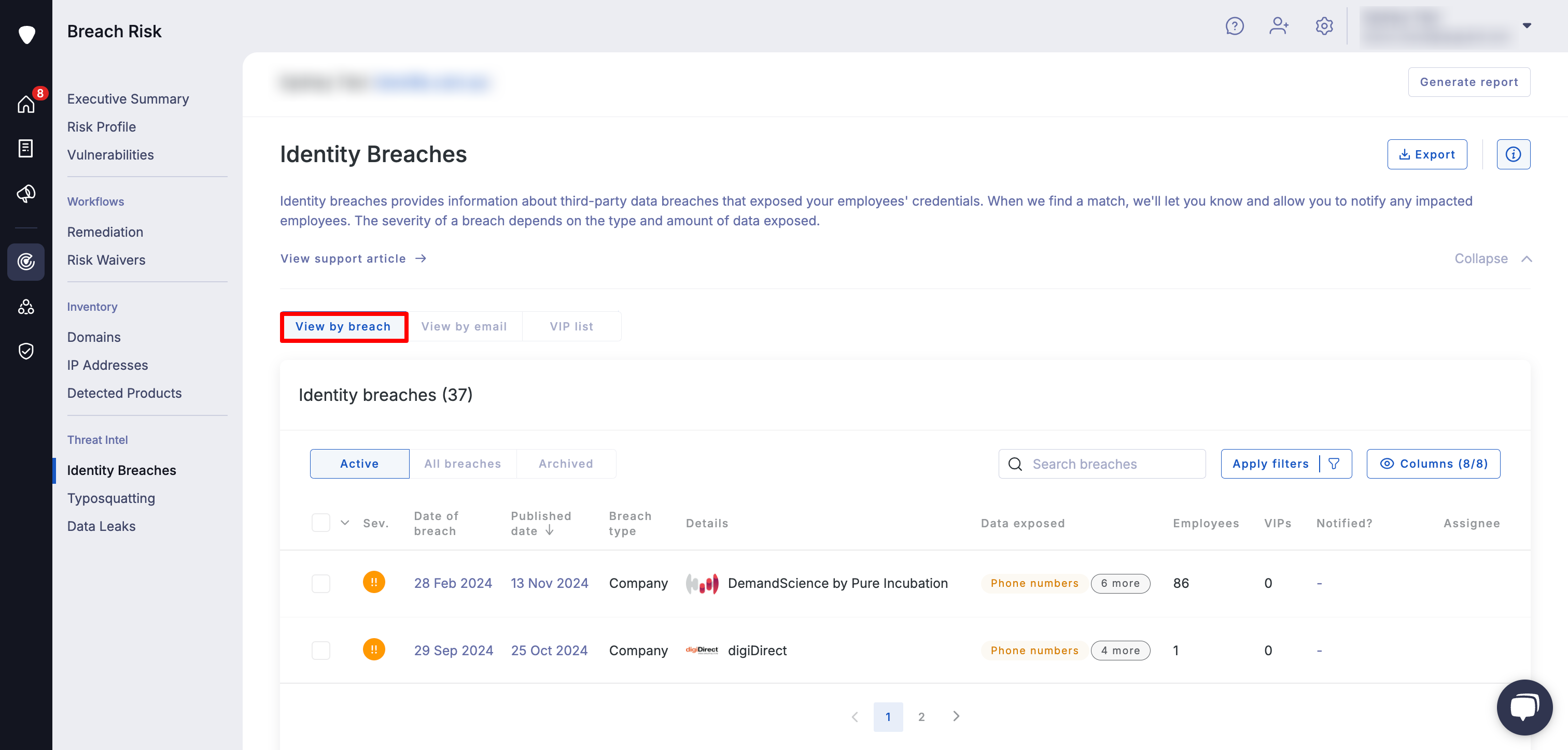 How to use UpGuard Breach Risk for Identity Breaches