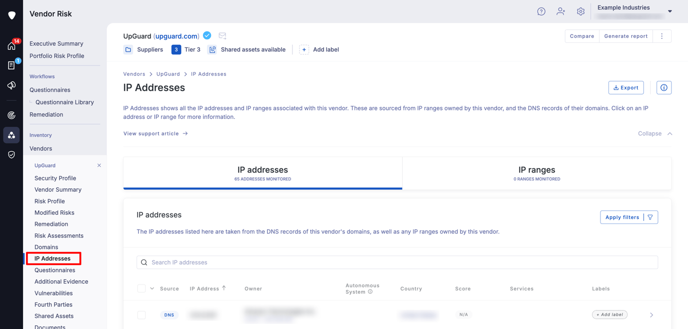 How to monitor a vendor's IP addresses and IP ranges