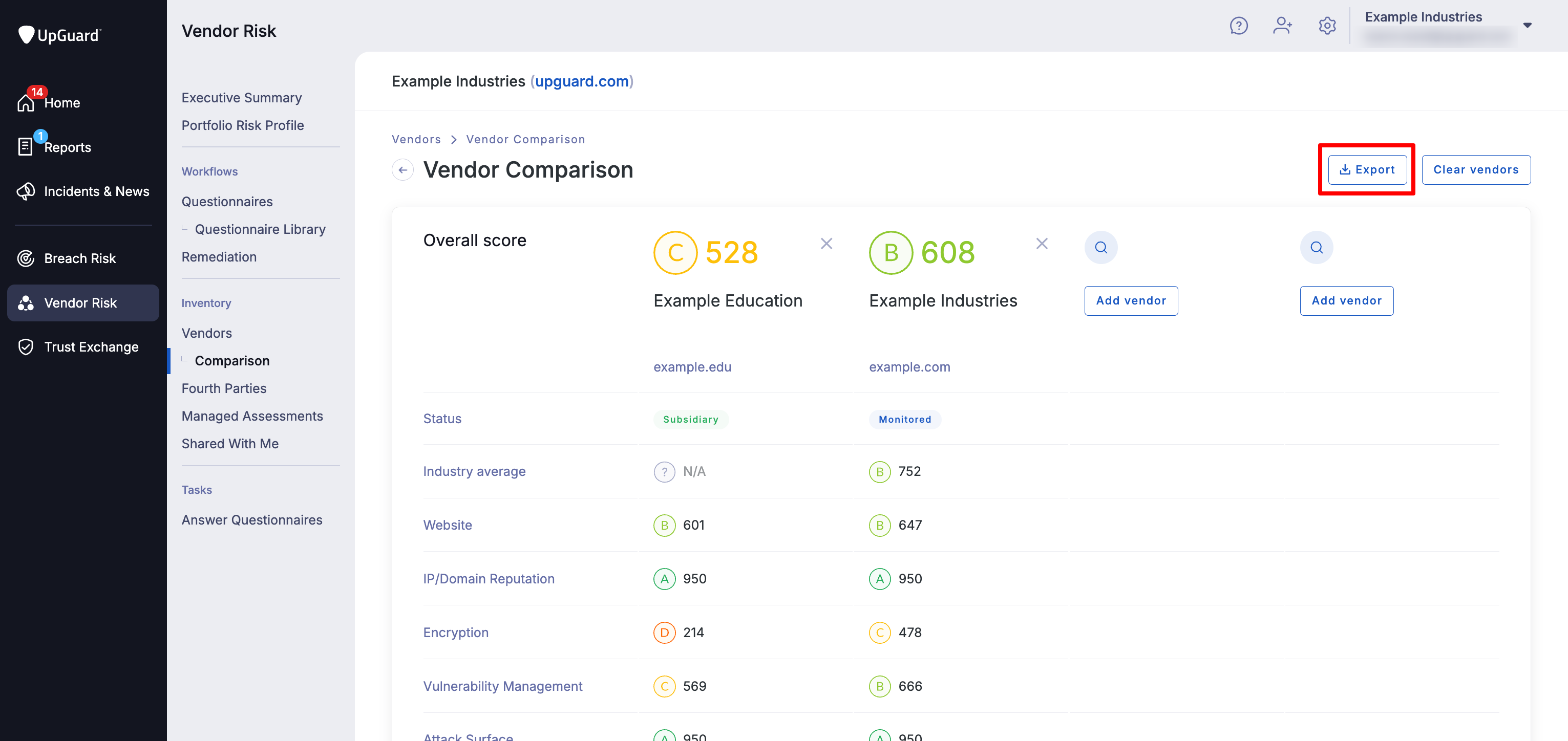 How to export a vendor comparison report