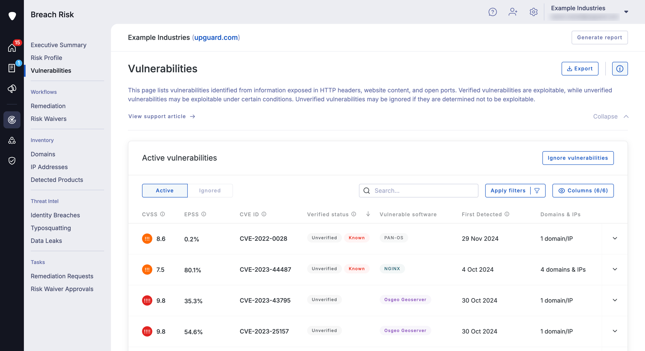 What is the UpGuard Breach Risk vulnerabilities module?