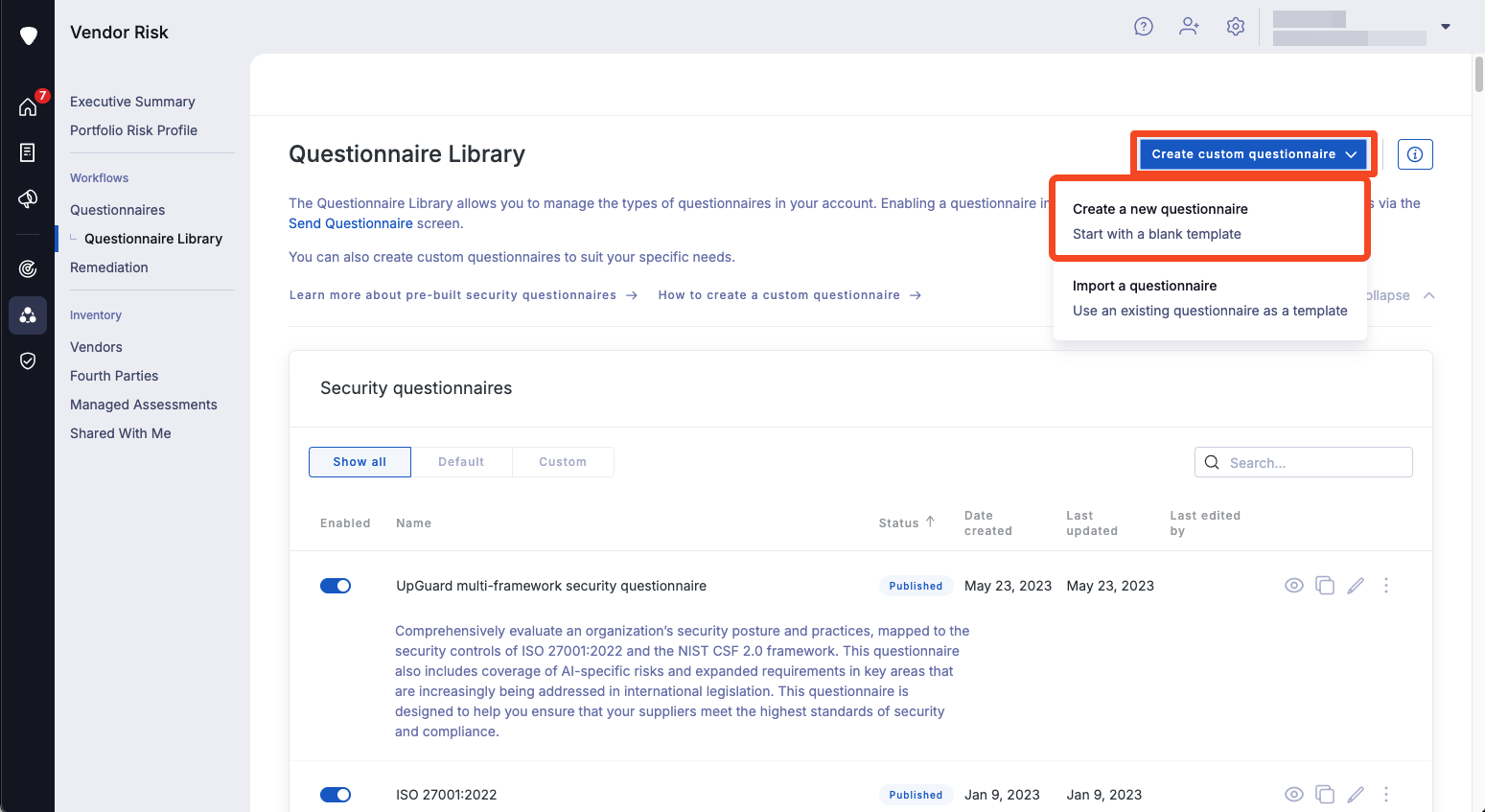 How to create a custom questionnaire