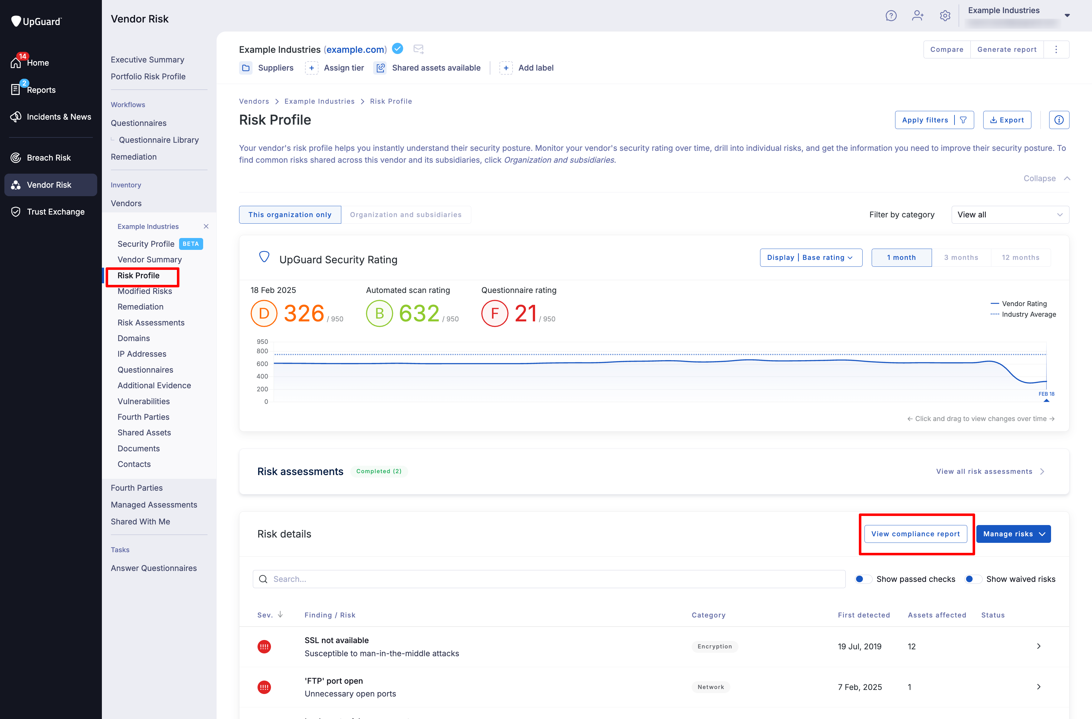 What is compliance reporting within UpGuard Vendor Risk?
